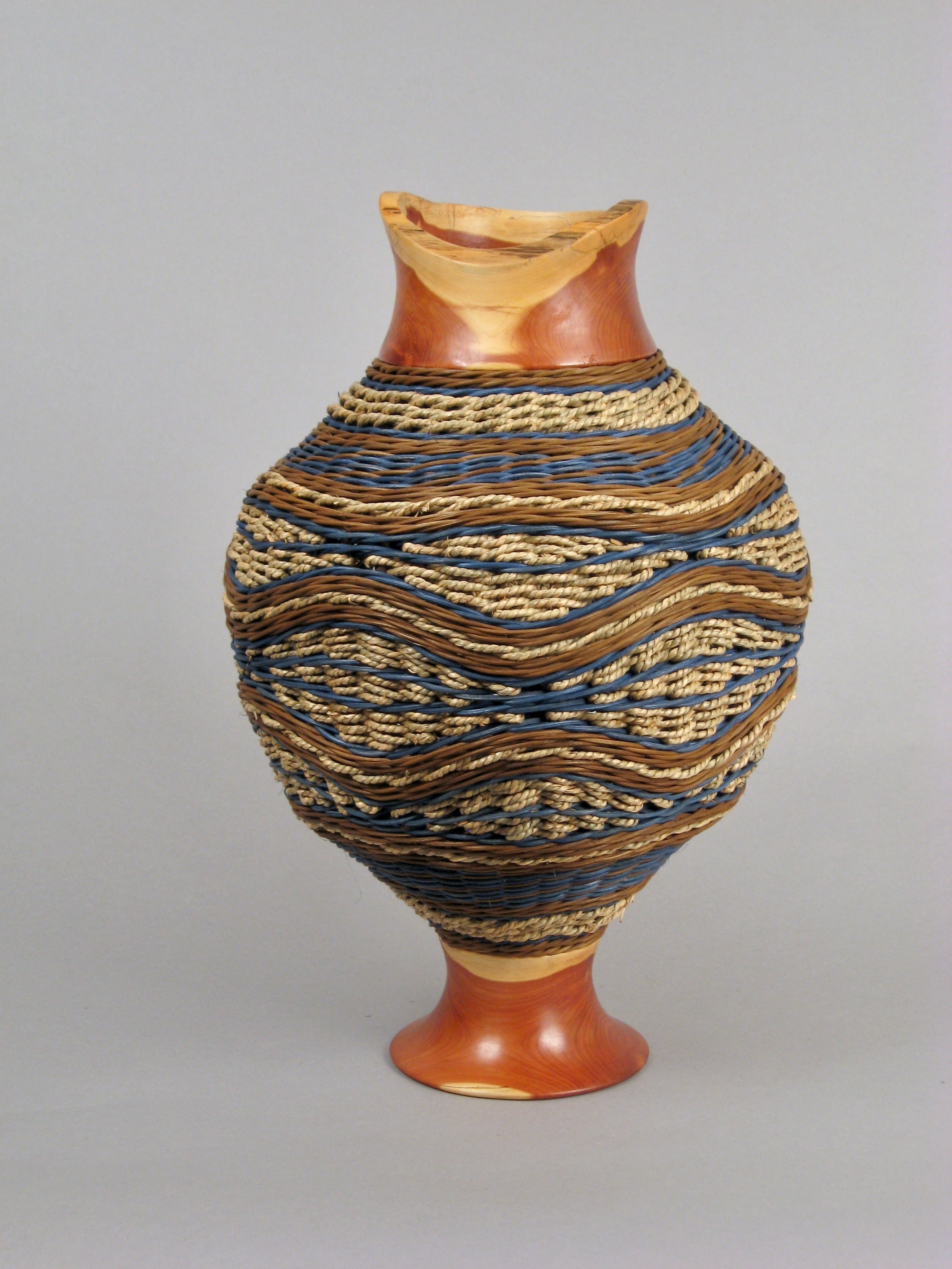 "Blue Two Rivers with Cedar Wood” Mixed Media Basket with Hand Turned ...