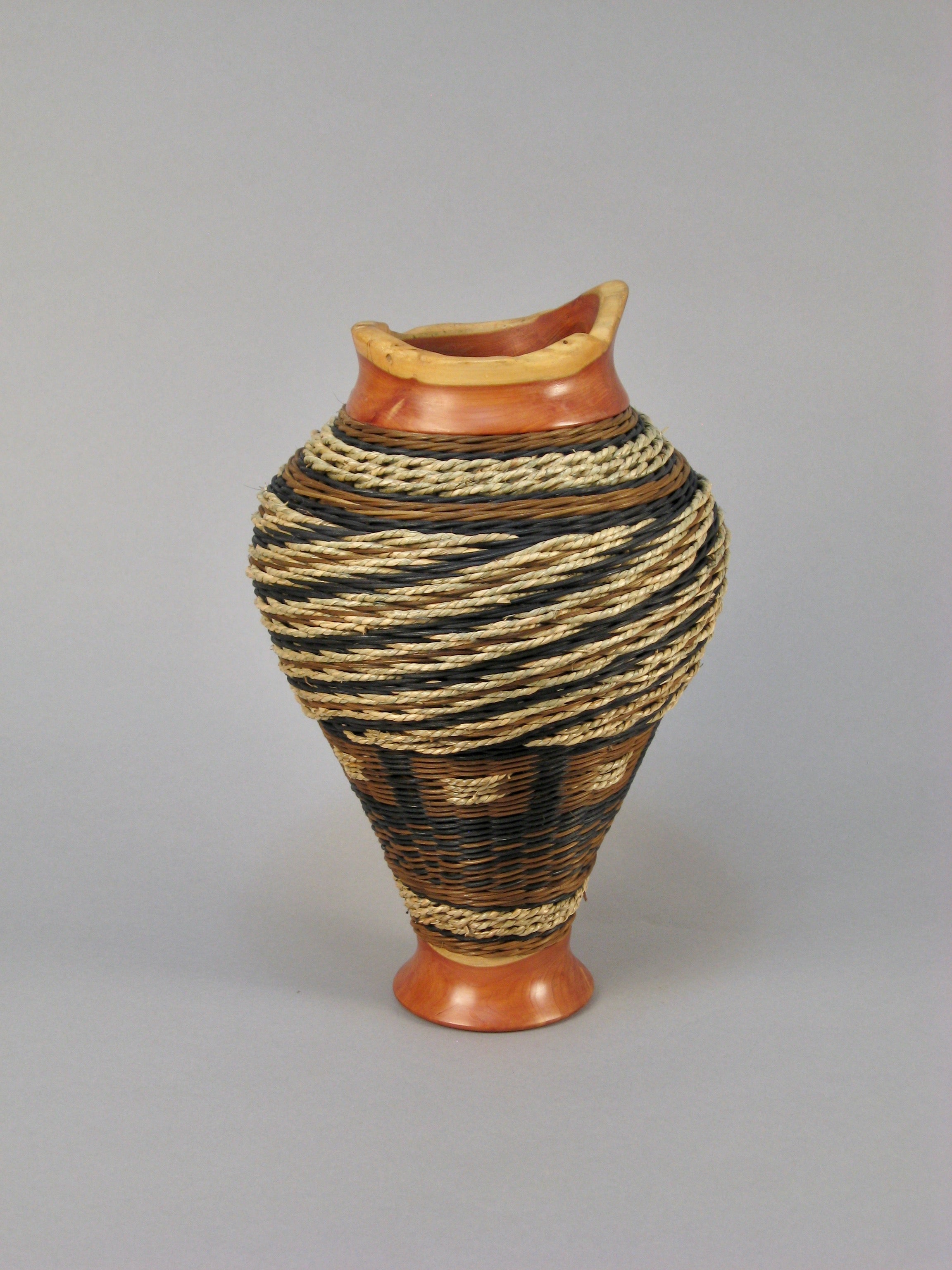 "PHOEBE SPIRAL" Mixed Media Basket with Hand Turned Cedar Top and Wood ...