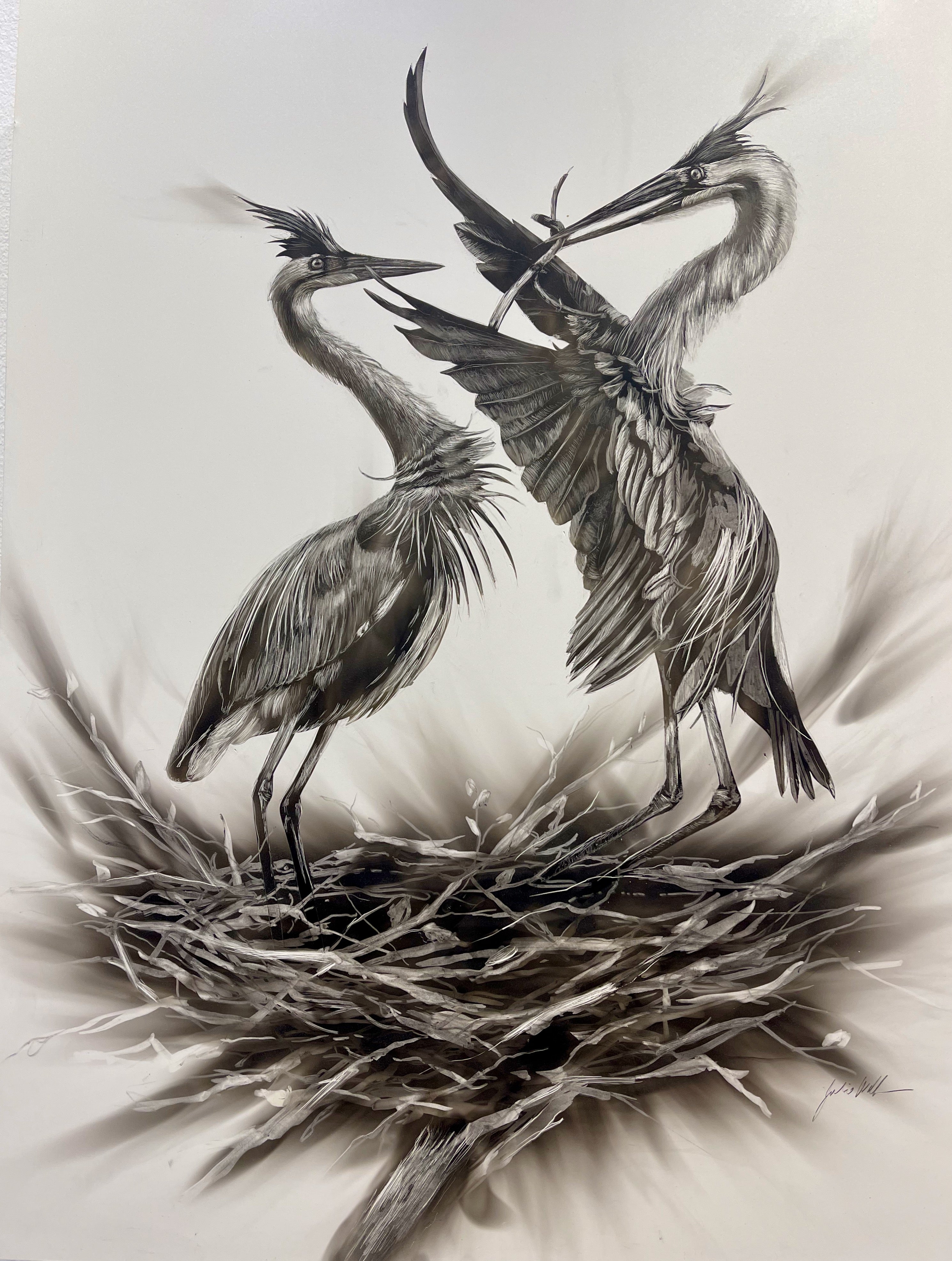 "Return to the Rookery" Original Fumage Drawing on Clay Board – Lucy ...