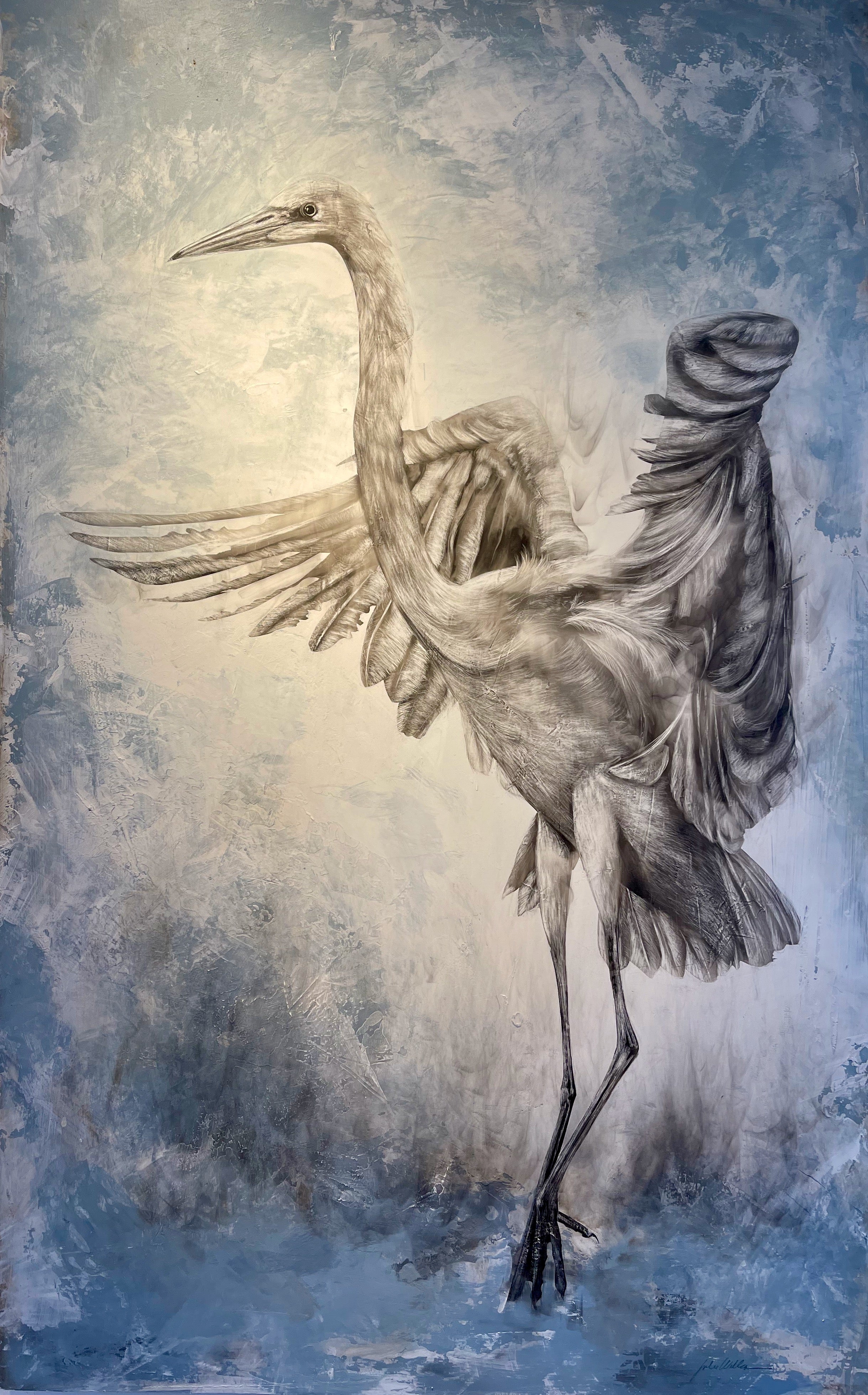 "The Dream of the Heron" Original Fumage Drawing with Mixed Media on C ...